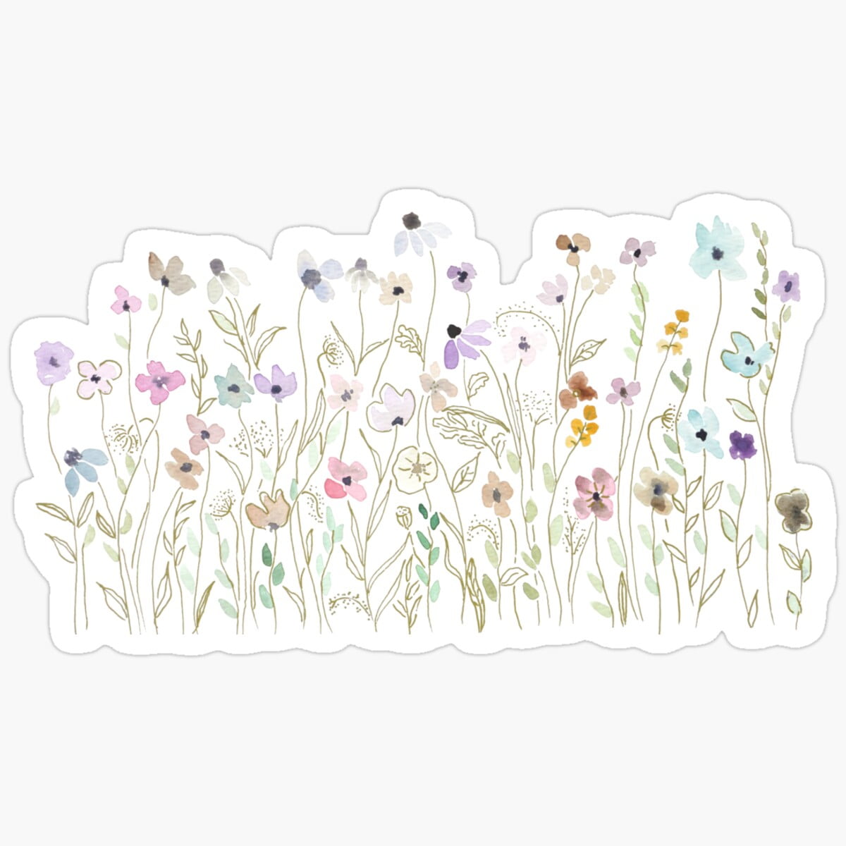 DOPASTICKER Colorful Wildflowers Golden Ink And Watercolor Sticker ...