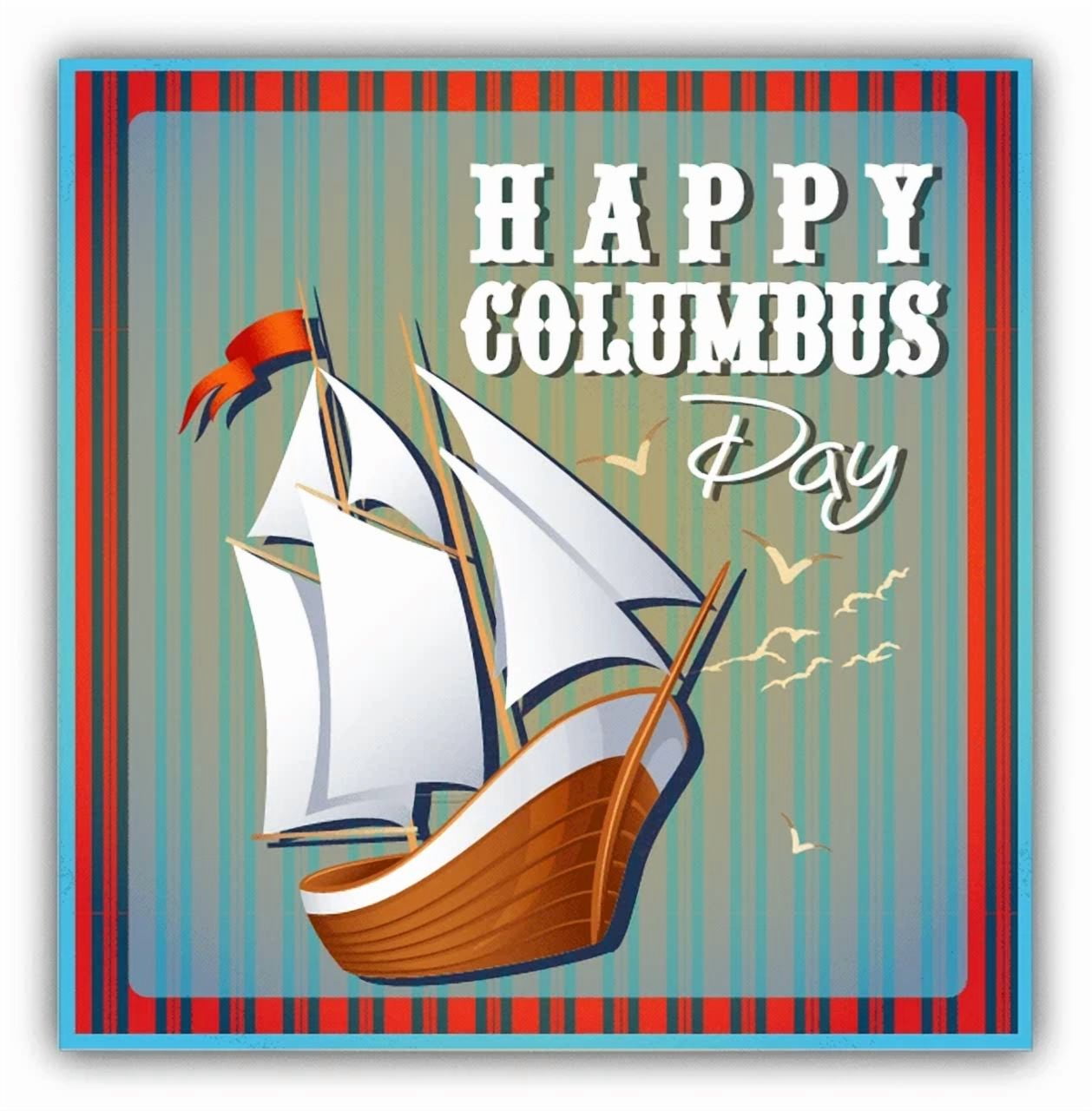DOPASTICKER Columbus Day Retro Card Ship Car Sticker Phone Water Bottle ...