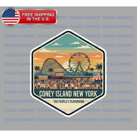 DOPASTICKER Coney Island York Ny Souvenir Luggage Sticker Phone Sticker ...