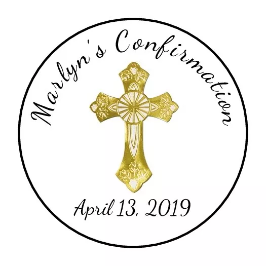 DOPASTICKER Confirmation Stickers Favors Gold Cross Round Baptism ...