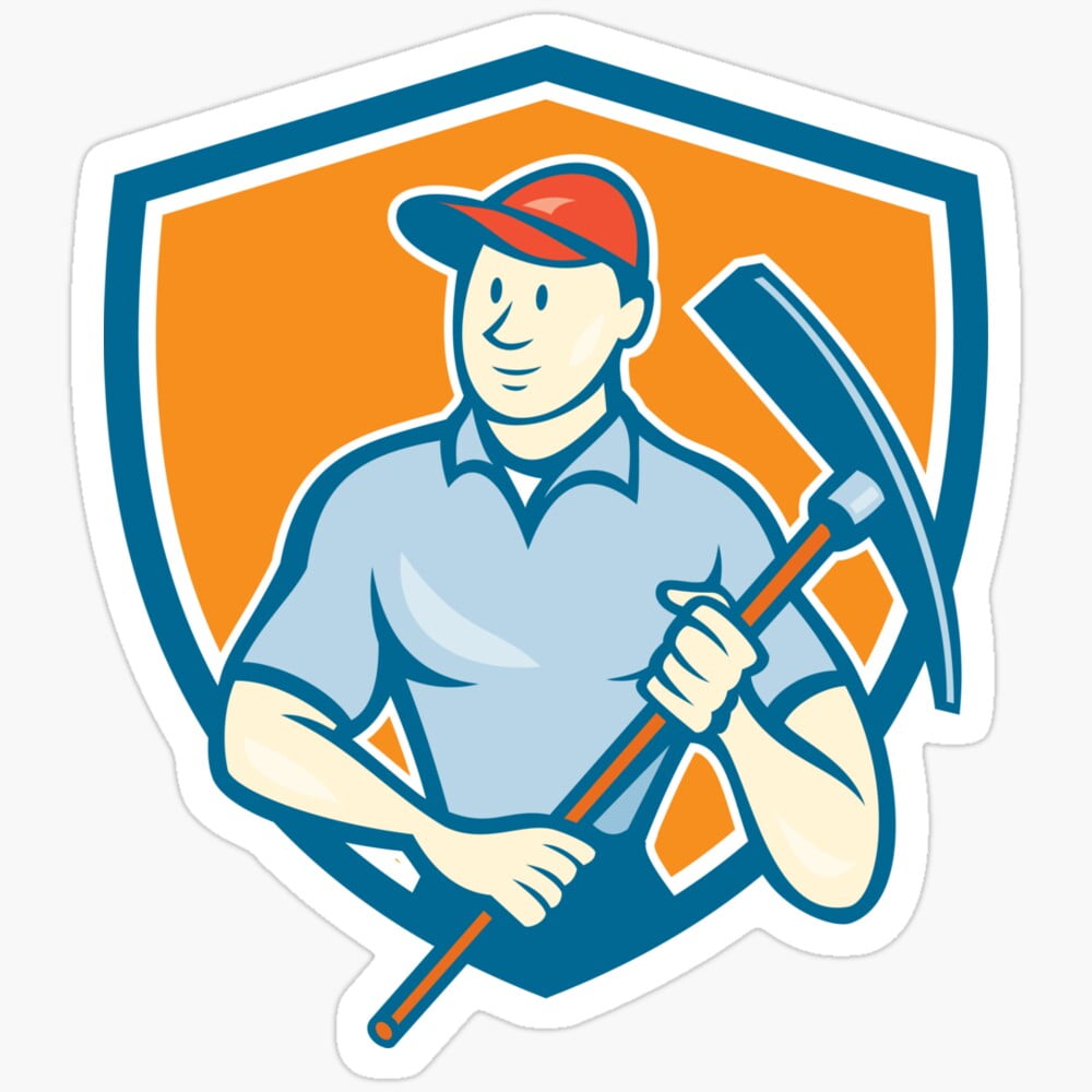 DOPASTICKER Construction Worker Holding Pickaxe Shield Sticker Phone Decal Water Bottle Stickers ...