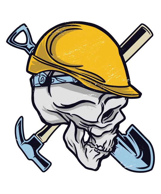 DOPASTICKER Construction Worker Skull Sticker Laborer Shovel Hammer ...