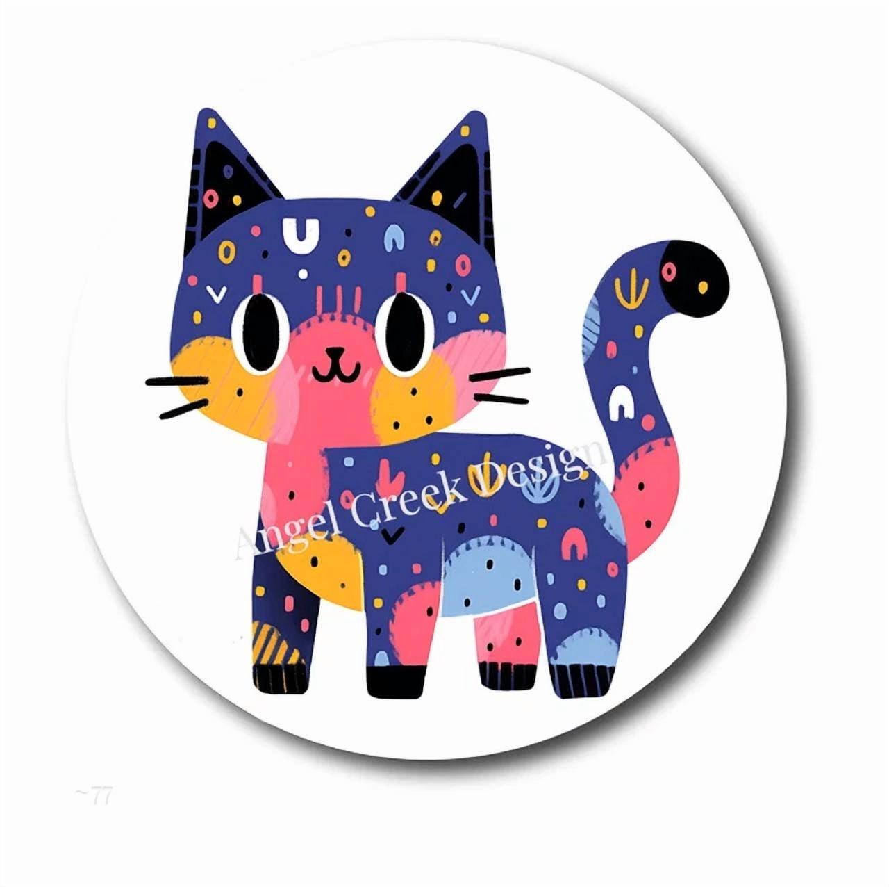 DOPASTICKER Contemporary Blue Cat Stickers Cat Kitty Phone Decal Water ...