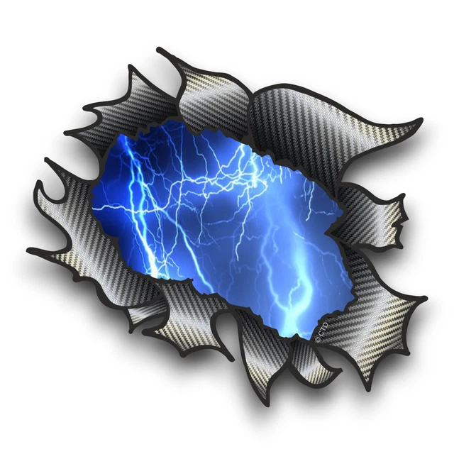 DOPASTICKER Cool Blue Lightning Storm Ripped Carbon Fibre Sticker Decal ...
