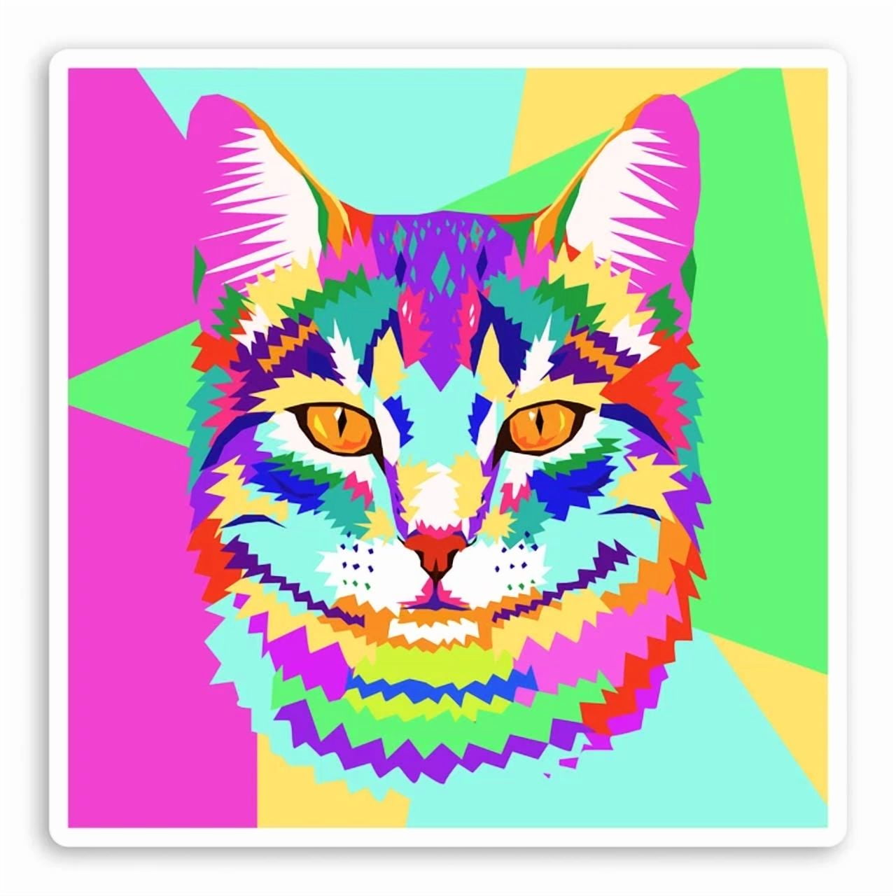 DOPASTICKER Cool Cat Face Stickers - Cats Kitten Neon Laptop Sticker ...