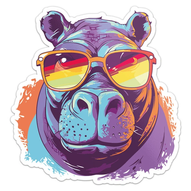 DOPASTICKER Cool Hippo Sticker Decal Phone Decal Water Bottle Stickers ...