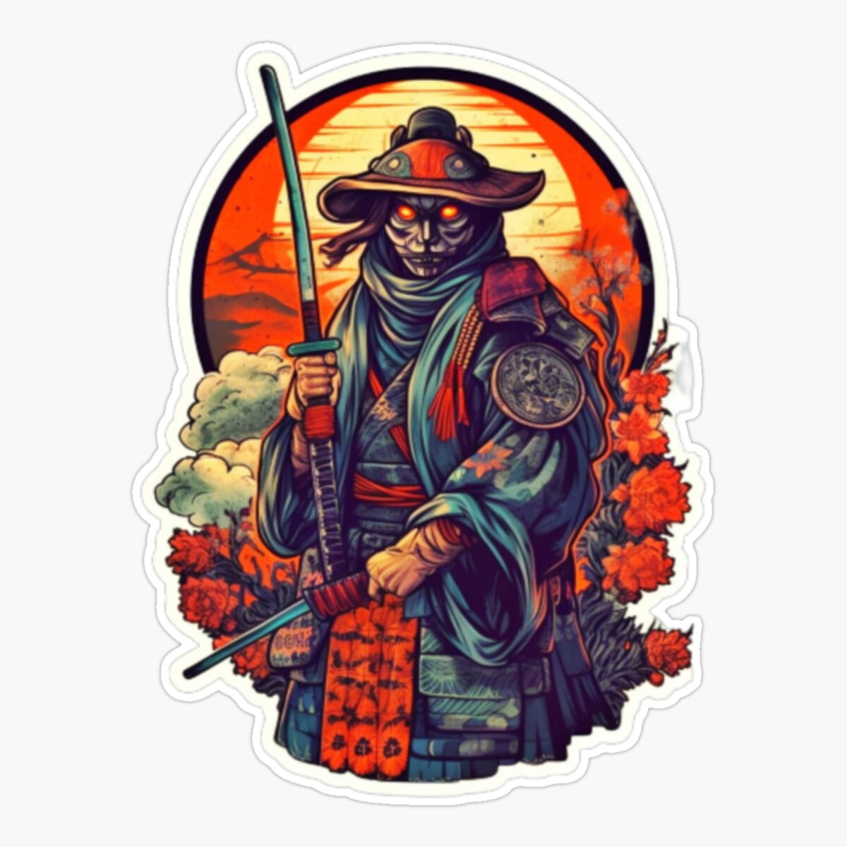 DOPASTICKER Cool Japanese Samurai Transparent Sticker Black Sticker ...