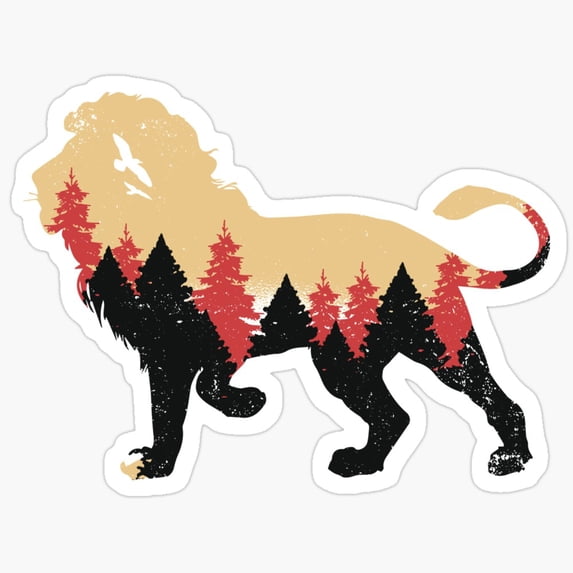 DOPASTICKER Cool Lion Double Exposure With Forest Sticker, Decorate ...