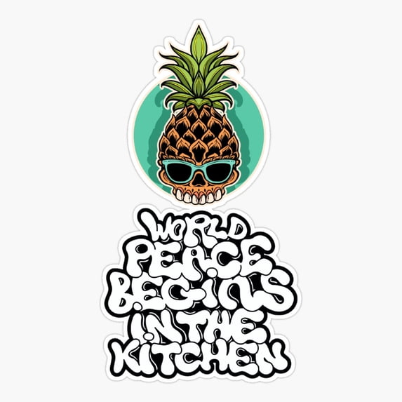 DOPASTICKER Cool Pineapple Skull World Peace Begins In The Kitchen ...