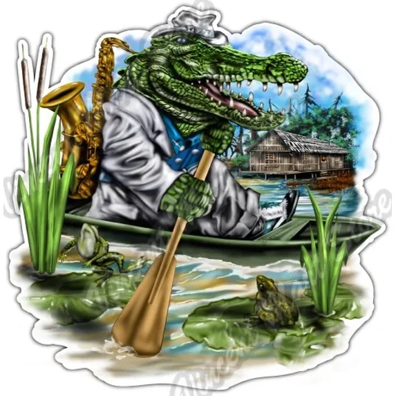 DOPASTICKER Cool Swamp Gator Canoe Saxophone Crocodile Car Sticker ...