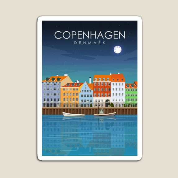 DOPASTICKER Copenhagen Denmark Travel Poster At Night Decorative Laptop ...