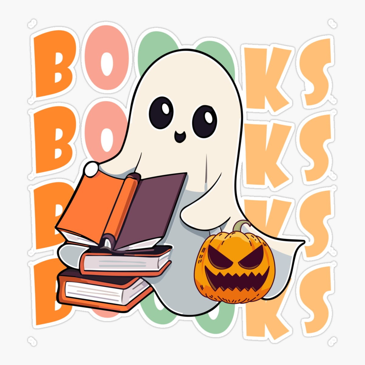DOPASTICKER Copy O Booooks Cute Ghost Reading Books Pumpkin Horror ...