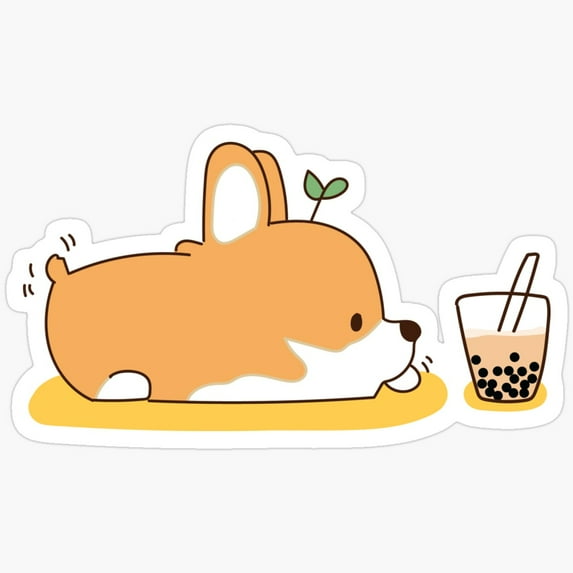 DOPASTICKER Corgi And Bubble Tea Sticker, Waterproof Decal For Pet ...