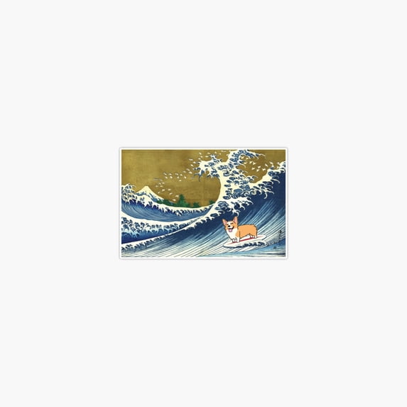 DOPASTICKER Corgi Dog Surfing The Great Wave Sticker, Phone Sticker Car ...