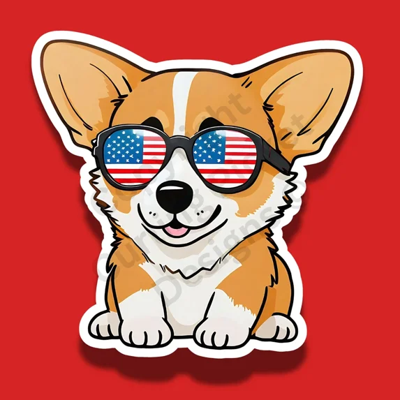 DOPASTICKER Corgi Dog Wearing Sungles Cute Dog Breed Sticker Waterproof ...