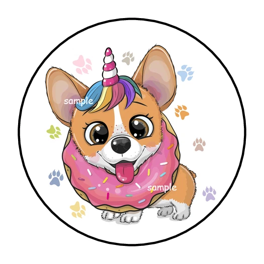 DOPASTICKER Corgi With Donut Stickers Label Paws Birthday Favor Phone ...