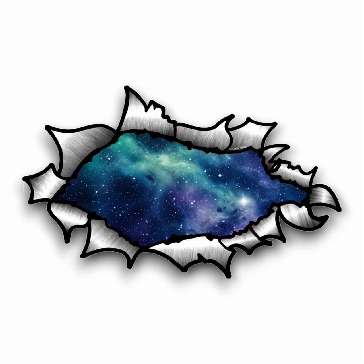 DOPASTICKER Cosmic Galaxy Space Effect Ripped Metal Oval Sticker Decal ...