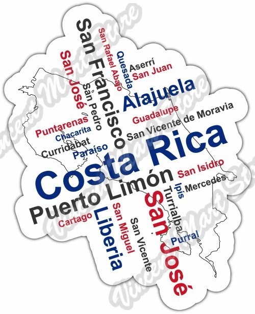 DOPASTICKER Costa Rica San Jose Country Map Word Cloud Sticker Decal ...