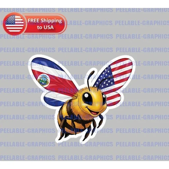 DOPASTICKER Costa Rican American Flag Bumble Bee Sticker Costa Rica ...