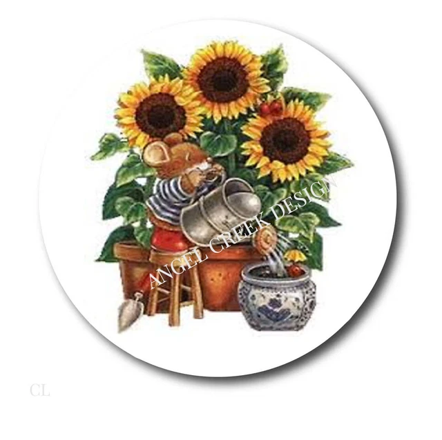 DOPASTICKER Country Prim Mouse Watering Sunflowers Scrapbook Stickers ...