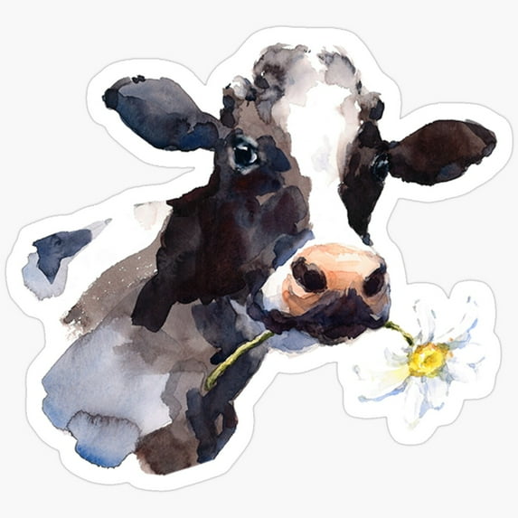 DOPASTICKER Cow With Daisy Sticker. Gift You - Decorate Laptops, Water ...