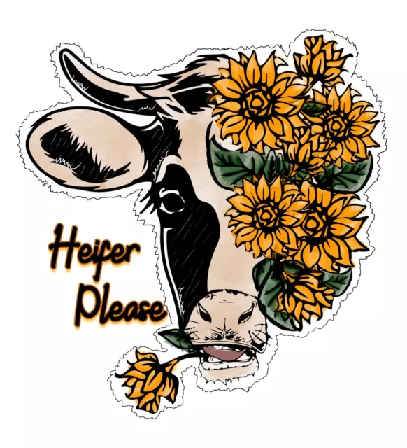 DOPASTICKER Cow Sticker Farm Life Heifer Please Sunflowers Summer ...