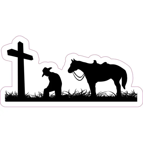 DOPASTICKER Cowboy And Horse At Cross Sticker Phone Sticker, Latop ...