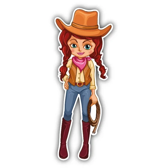 DOPASTICKER Cowboy Girl Cartoon Car Sticker Phone Decal Water Bottle ...