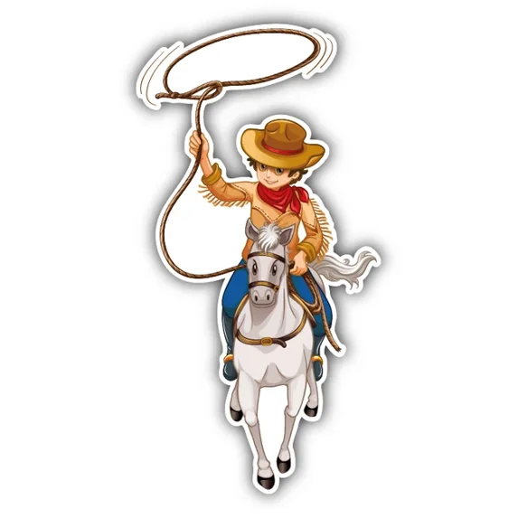 DOPASTICKER Cowboy Horse Rider Cartoon Sticker Decal Phone Decal Water ...