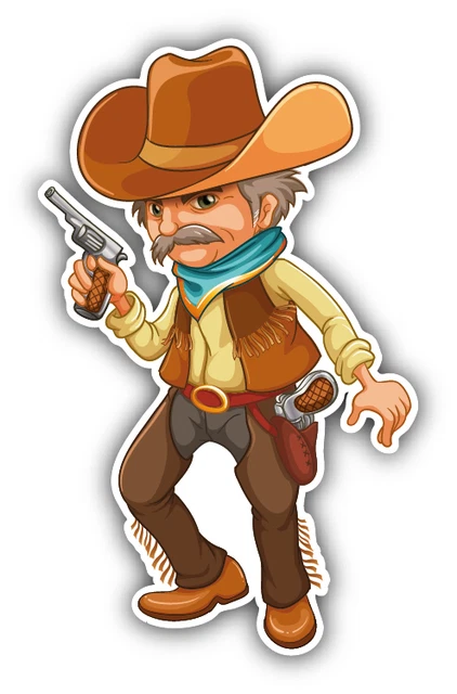 DOPASTICKER Cowboy Man Cartoon Sticker Decal Phone Decal Water Bottle ...