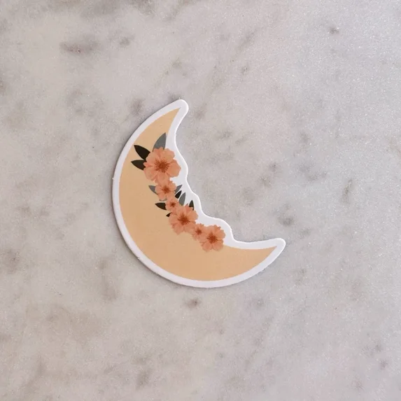 DOPASTICKER Crescent Moon With Flowers Water Resistant Sticker- Design ...