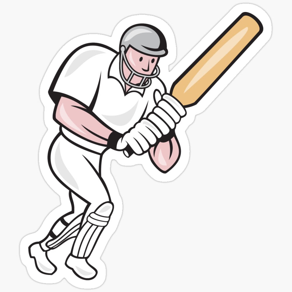 DOPASTICKER Cricket Player Batsman Batting Cartoon Sticker Phone Decal ...