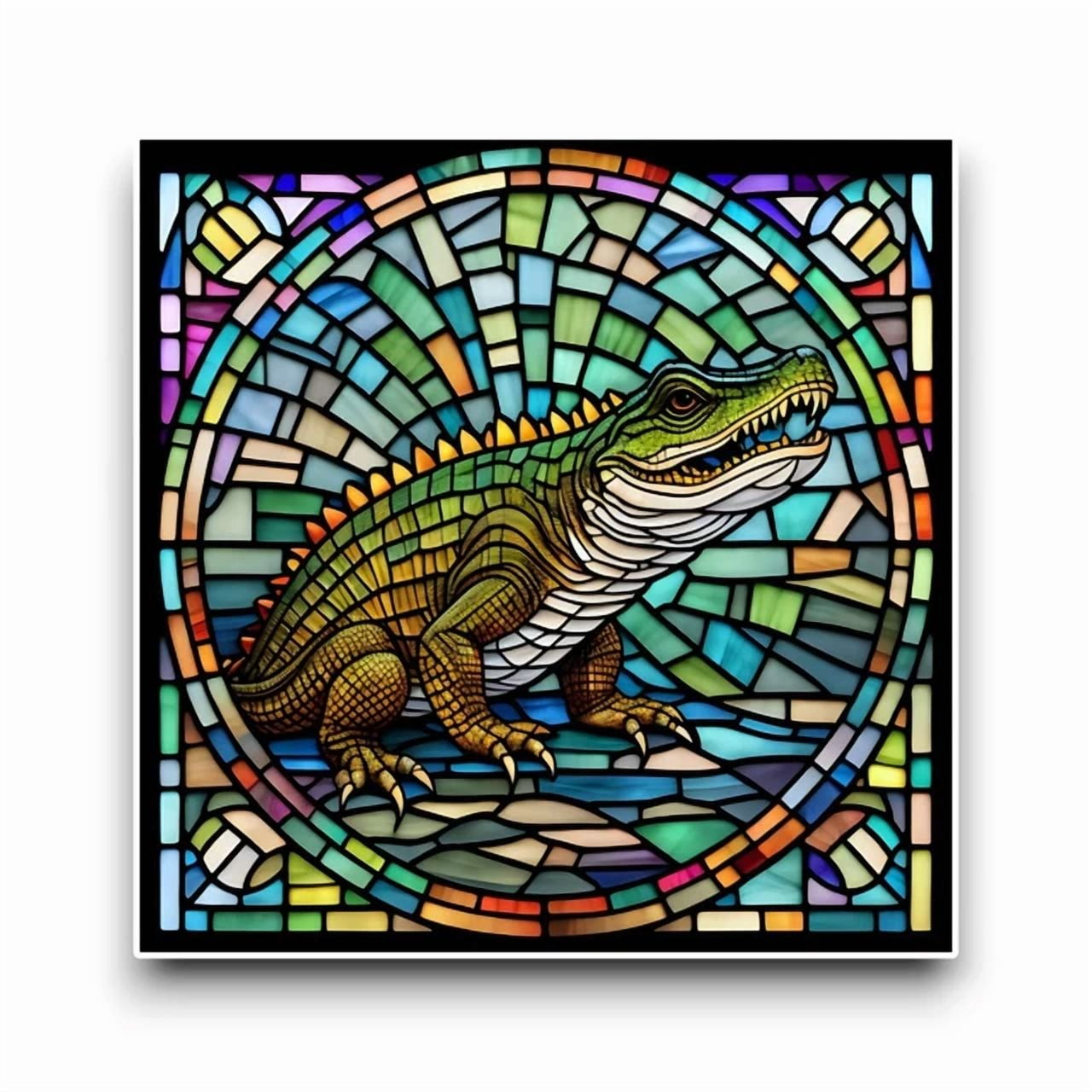 DOPASTICKER Crocodile Animal Square Stained Glass Style Window Opaque ...