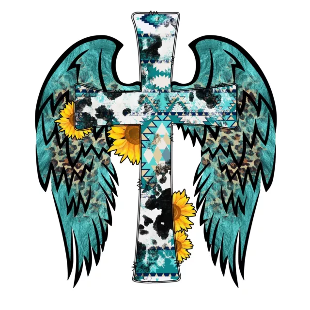 DOPASTICKER Cross Wings Sticker Decal Boho Sunflower Car Truck ...