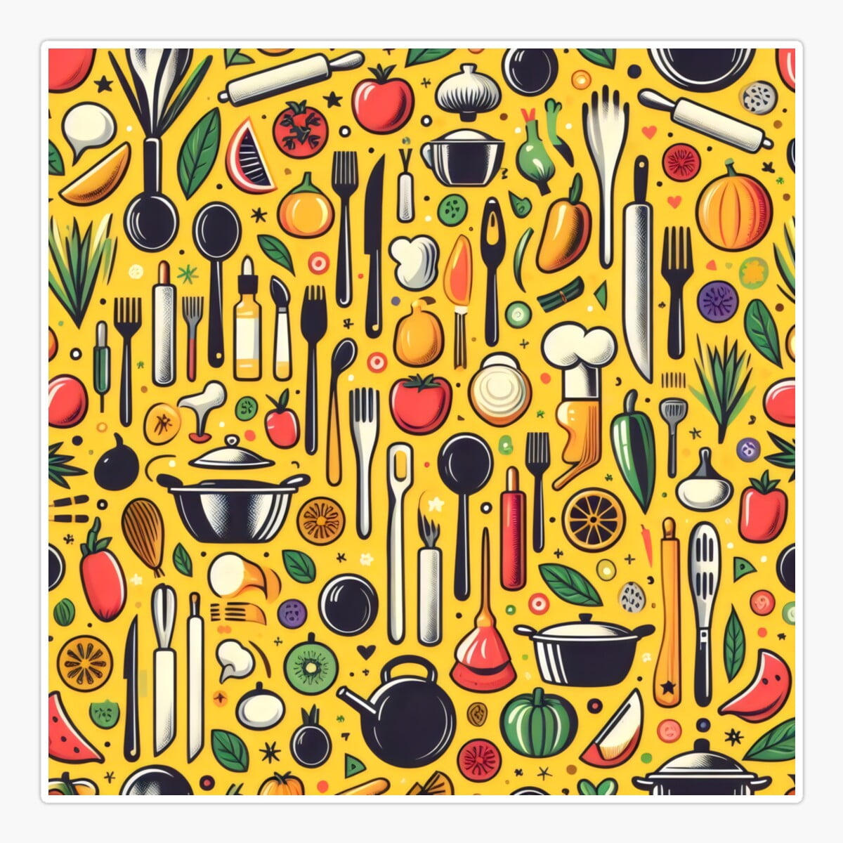 DOPASTICKER Culinary Mix. Resh Ruits, Vegetables And Kitchen Utensils ...