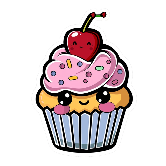 DOPASTICKER Cupcake Sticker Cute Sweet Treat Icing Sprinkles Cherry ...