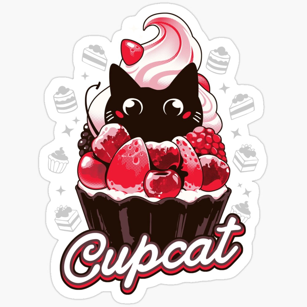 DOPASTICKER Cupcat - Cute Food Cat Sticker Phone Decal Water Bottle ...