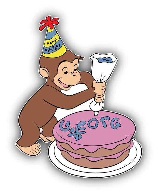 DOPASTICKER Curious George Cartoon Birthday Sticker Decal Phone Decal ...