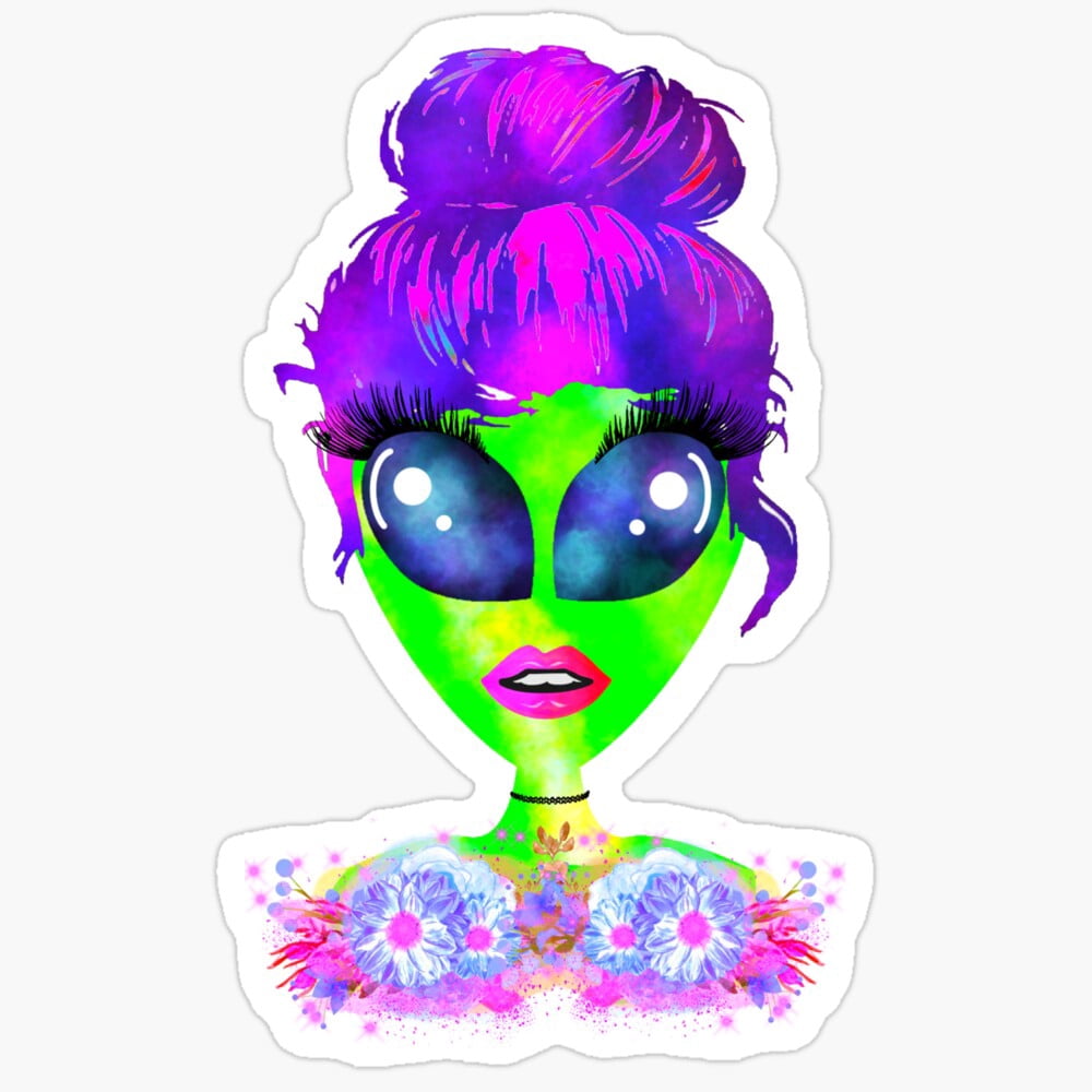 DOPASTICKER Cute Alien Girl Women Alien Bun Hair Lashes Outer Space ...