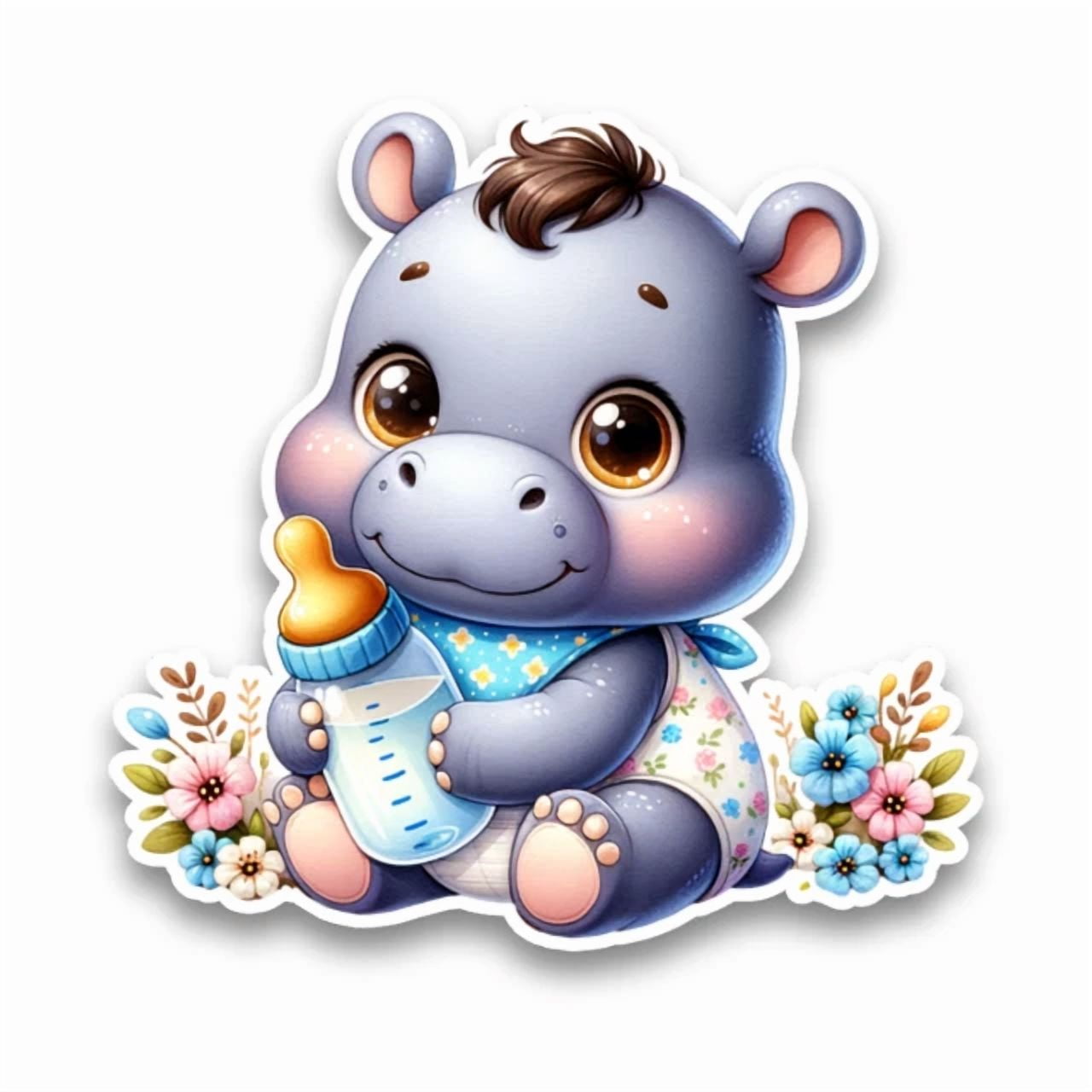 DOPASTICKER Cute Baby Hippo Milk Bottle Sticker Decal Car Window ...