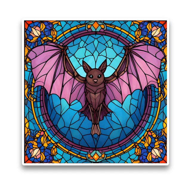 DOPASTICKER Cute Bat Hal.Low.Een Animal Faux Stained Glass Style Square ...