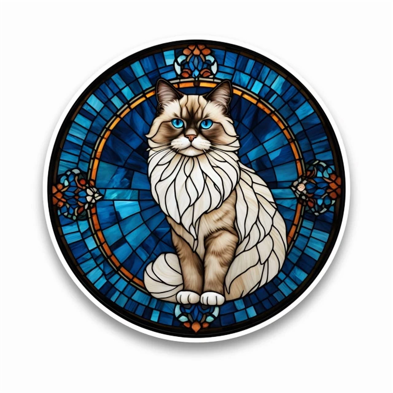 DOPASTICKER Cute Birman Cat Kitten Faux Stained Glass Style Window ...