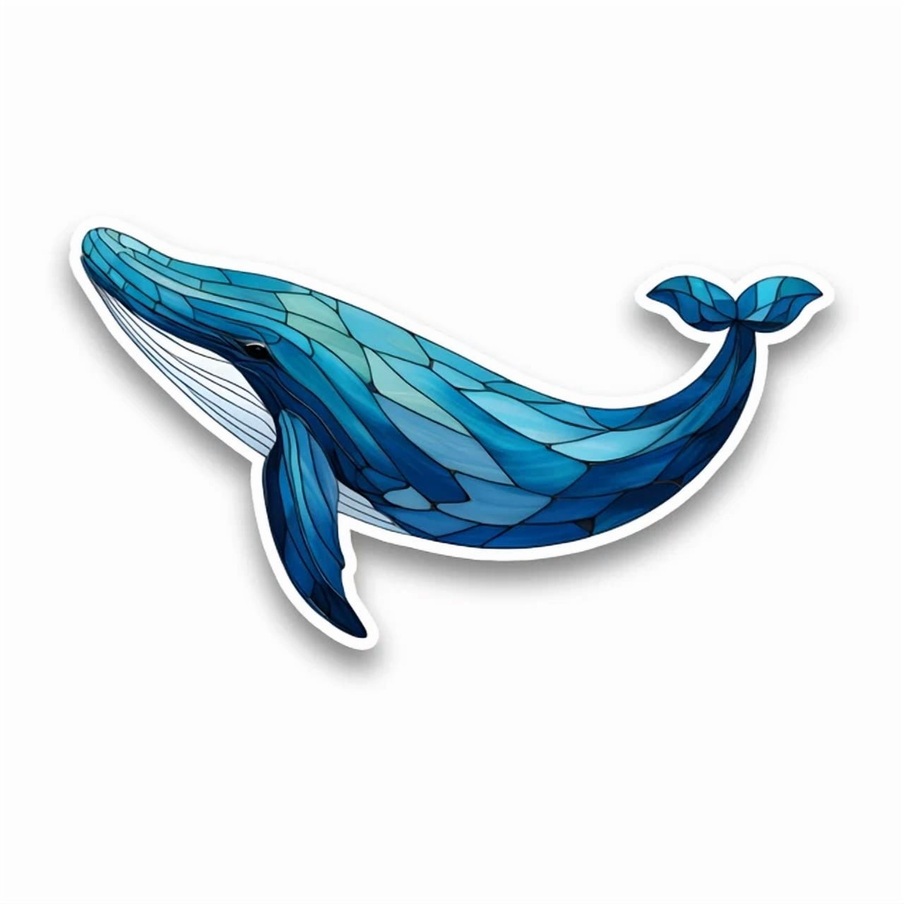 DOPASTICKER Cute Blue Whale Animal Stained Glass Style Mosaic Opaque ...