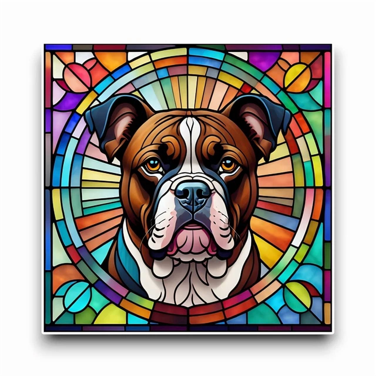 DOPASTICKER Cute Boxer Dog Puppy Square Stained Glass Style Window ...