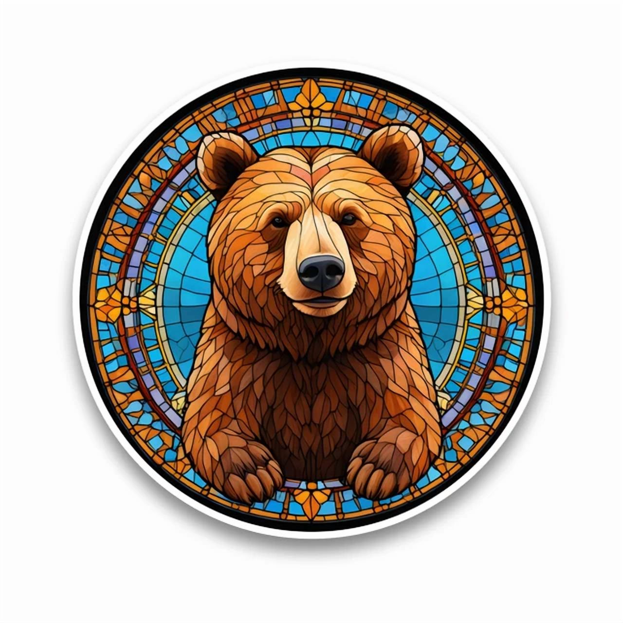 DOPASTICKER Cute Brown Bear Animal Faux Stained Glass Style Window ...