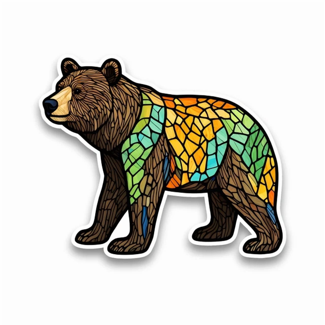 DOPASTICKER Cute Brown Bear Animal Stained Glass Style Mosaic Opaque ...