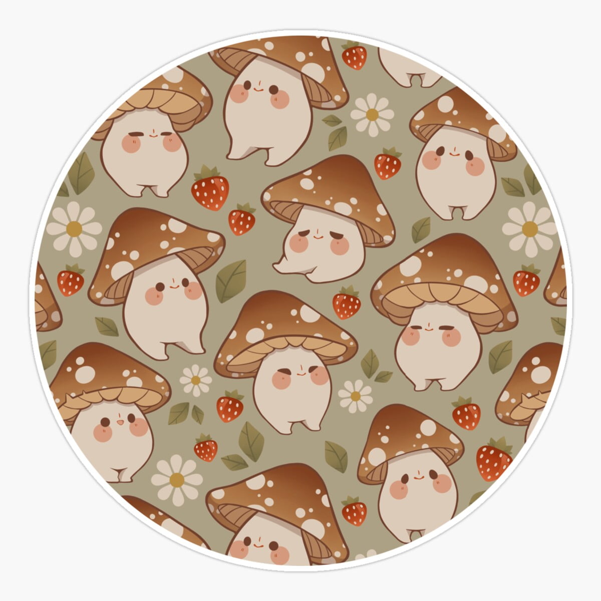DOPASTICKER Cute Brown Mushroom Pattern, Green Sticker, Phone Sticker ...