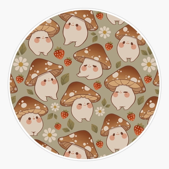 DOPASTICKER Cute Brown Mushroom Pattern, Green Sticker, Phone Sticker ...