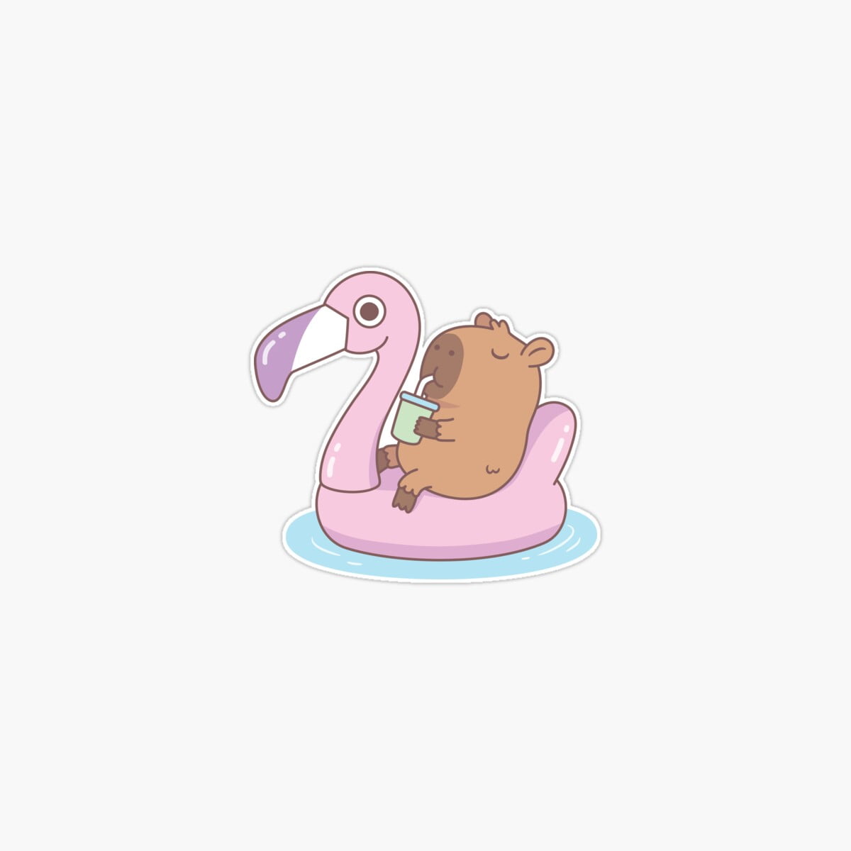 DOPASTICKER Cute Capybara Chilling On Pink Flamingo Pool Float Sticker ...