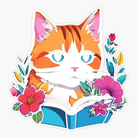 DOPASTICKER Cute Cat Reading Book Sticker, Phone Sticker Car Sticker ...